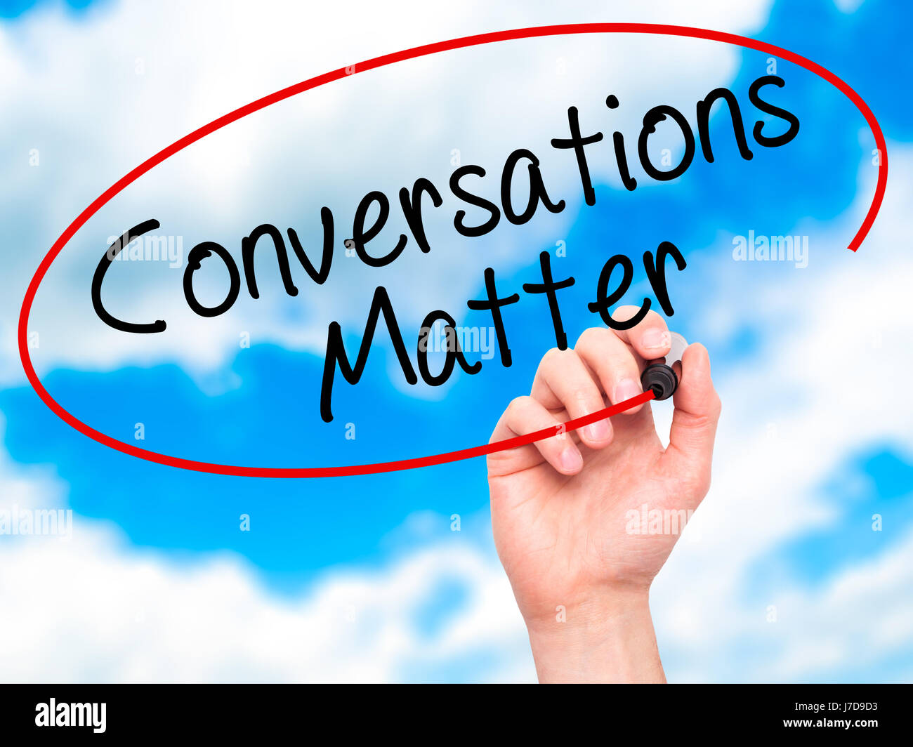 Man Hand writing Conversations Matter with black marker on visual ...