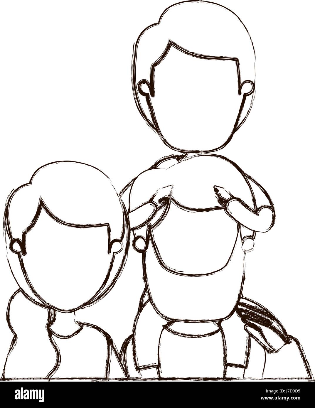 blurred thin contour caricature faceless front view half body family ...