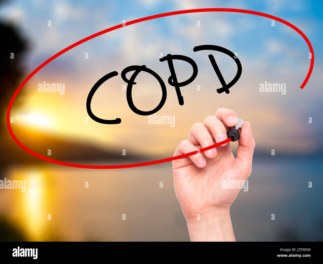 Man Hand writing COPD with black marker on visual screen. Isolated on ...