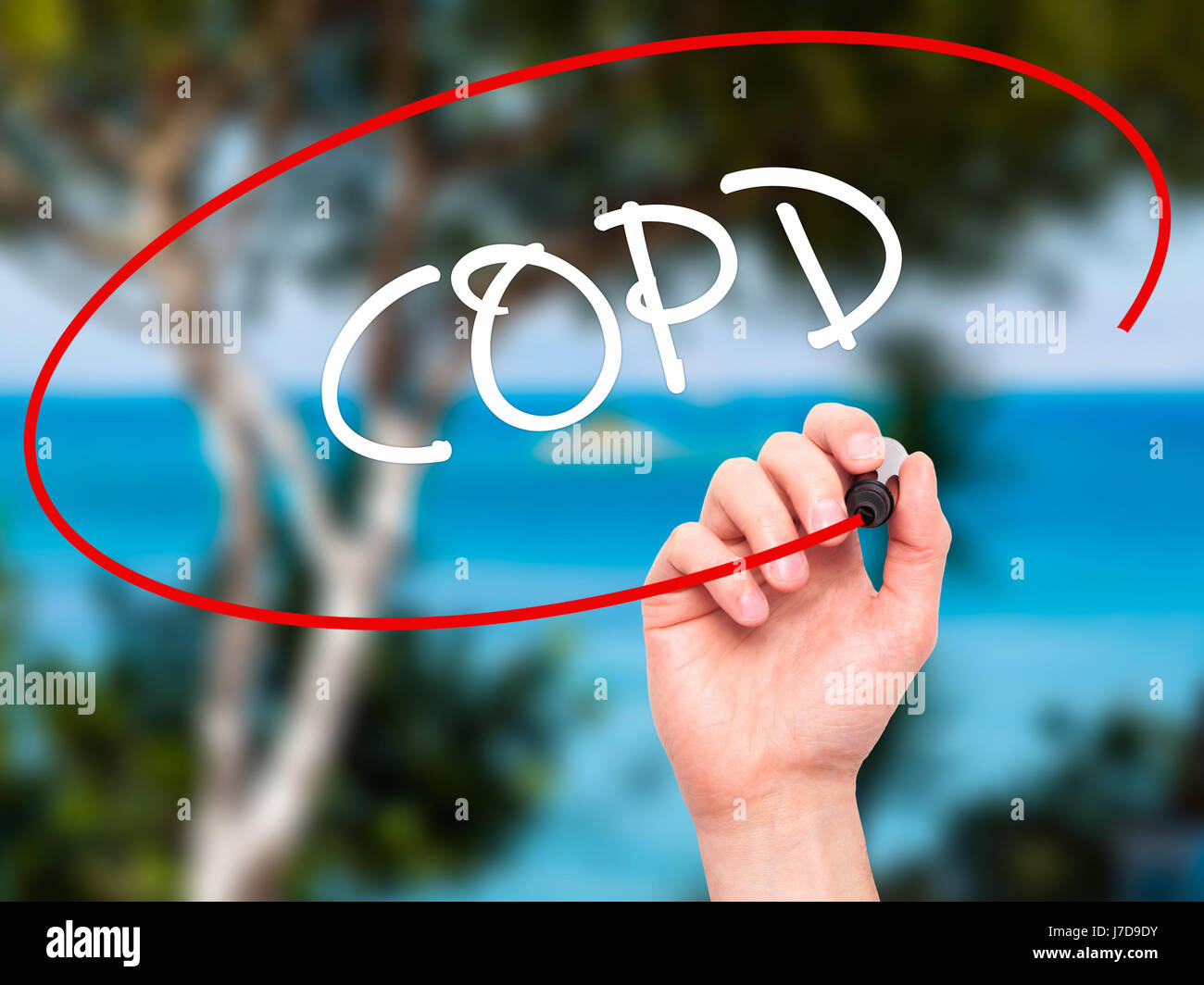 Man Hand writing COPD with black marker on visual screen. Isolated on ...