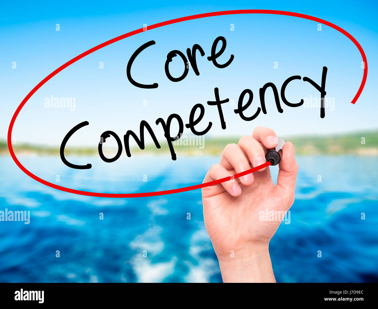 Man Hand writing Core Competency with black marker on visual screen ...