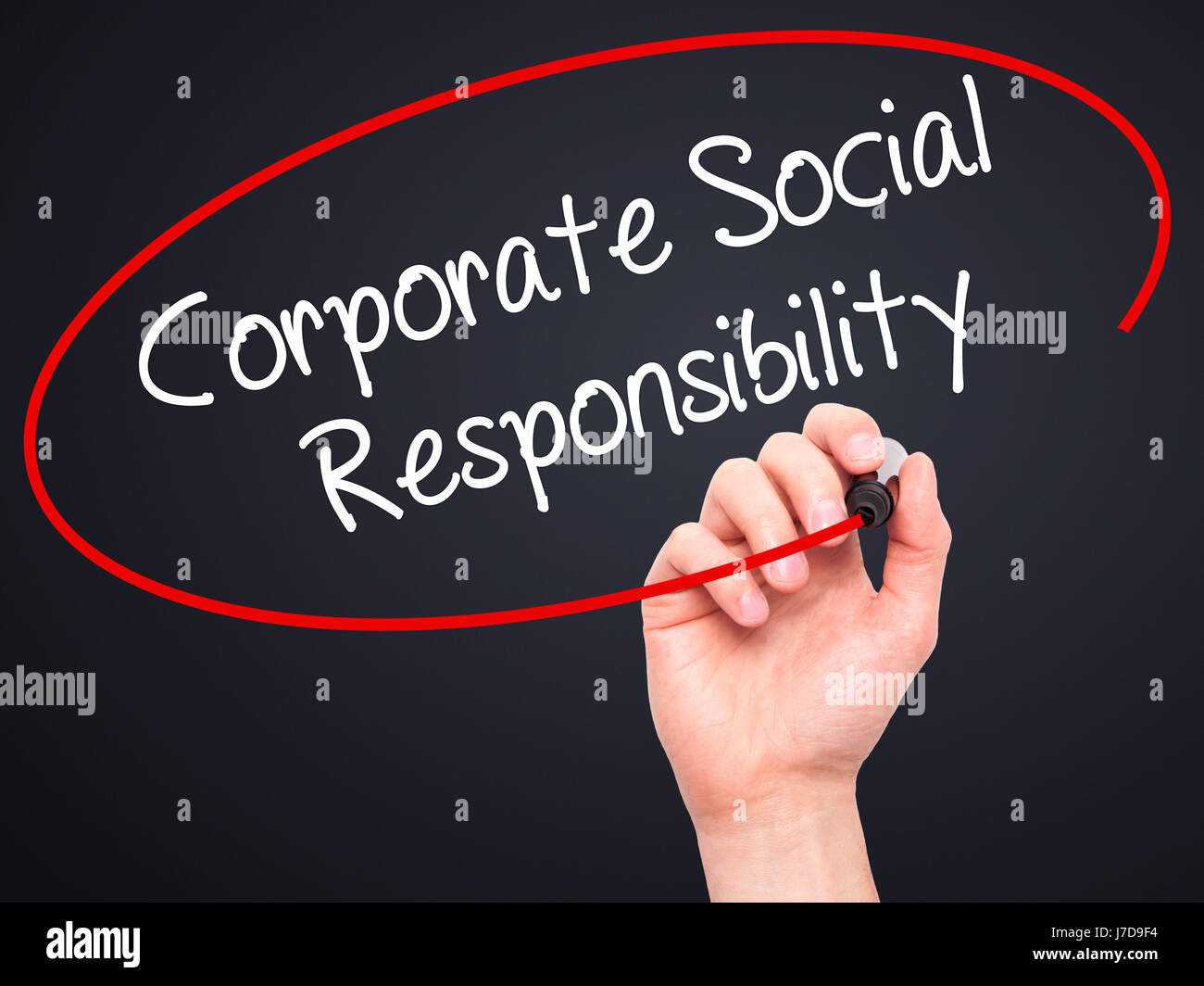 Man Hand writing Corporate Social Responsibility with black marker on ...