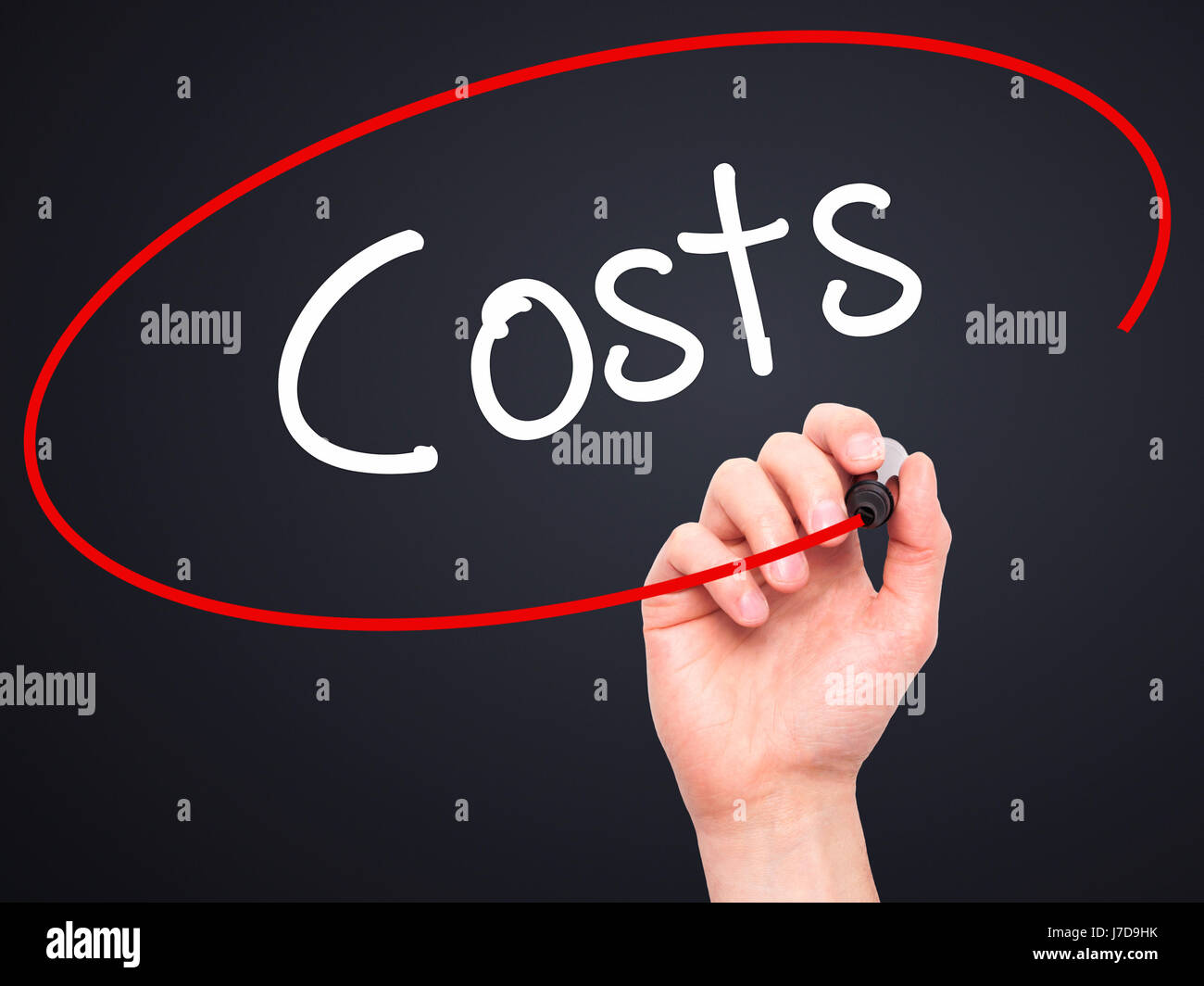 Man Hand writing Costs with black marker on visual screen. Isolated on ...