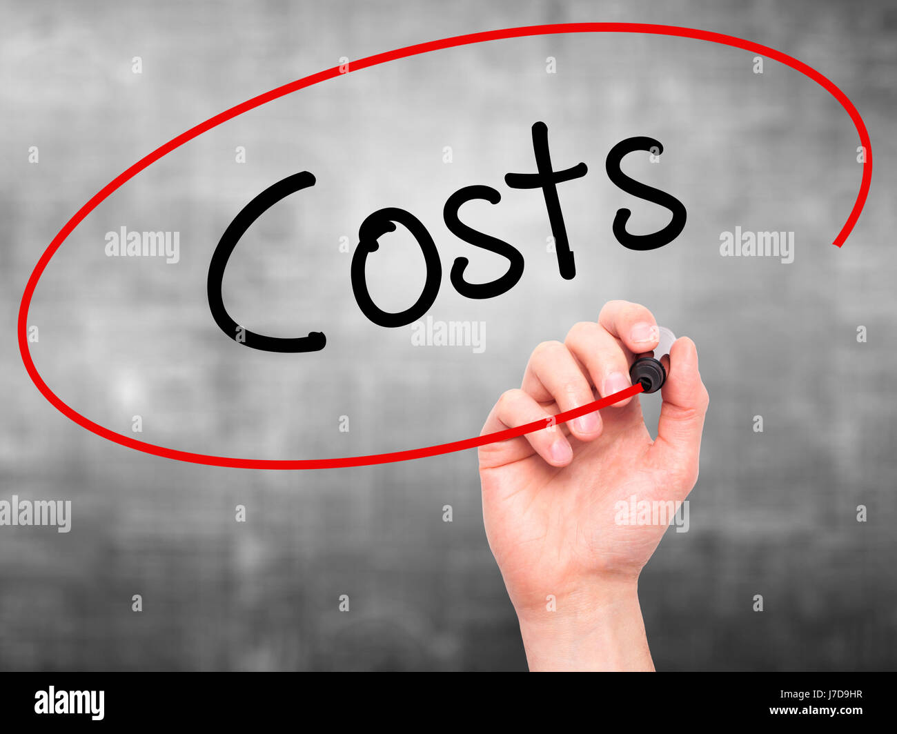 Man Hand writing Costs with black marker on visual screen. Isolated on ...