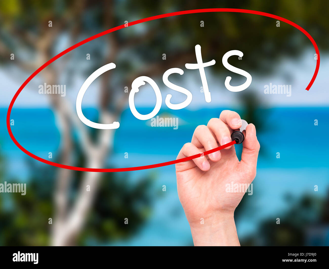 Man Hand writing Costs with black marker on visual screen. Isolated on ...