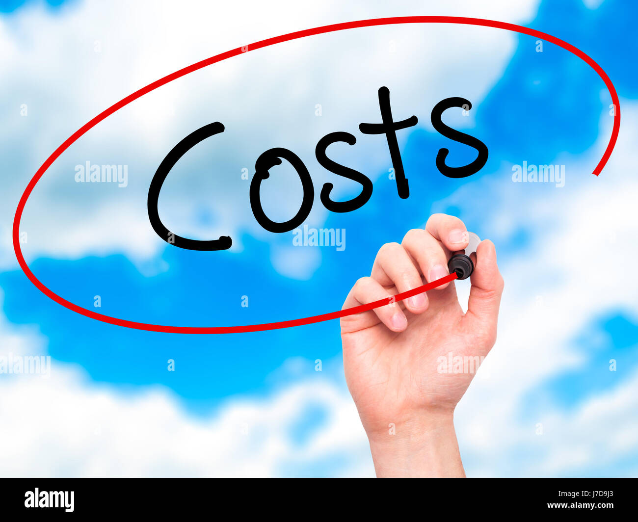 Man Hand writing Costs with black marker on visual screen. Isolated on ...