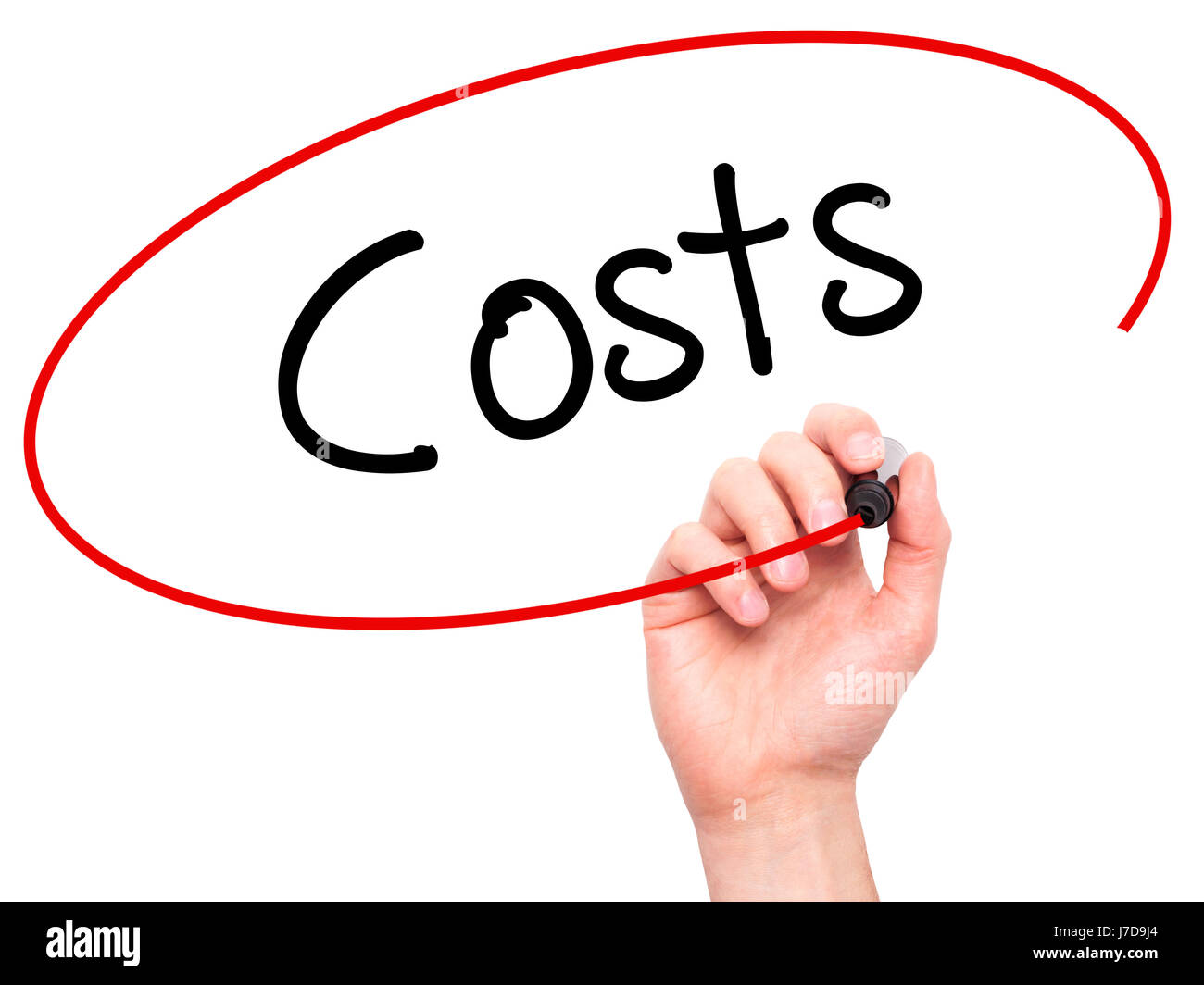 Man Hand writing Costs with black marker on visual screen. Isolated on ...