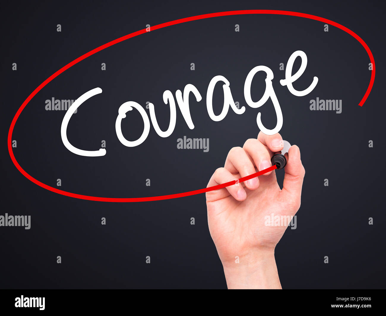 Man Hand writing Courage with black marker on visual screen. Isolated ...
