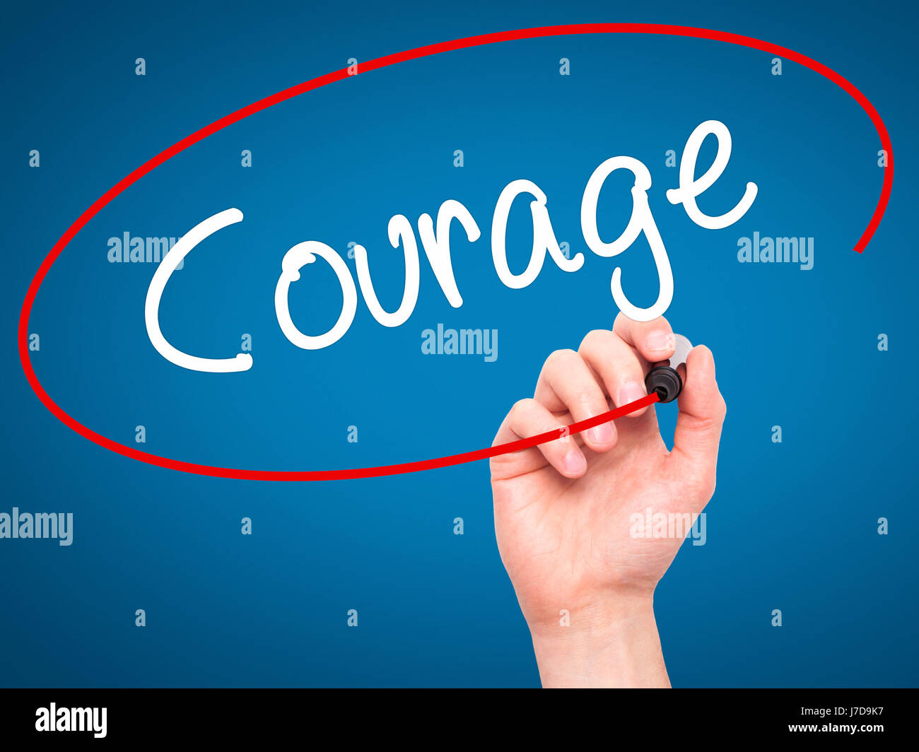 Man Hand writing Courage with black marker on visual screen. Isolated ...