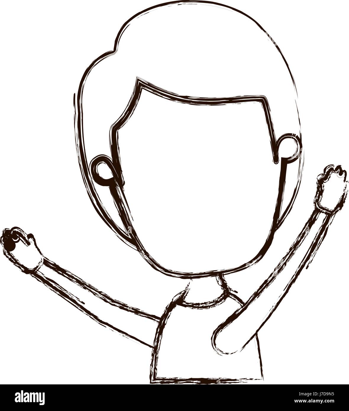 blurred thick silhouette caricature faceless side view half body boy ...