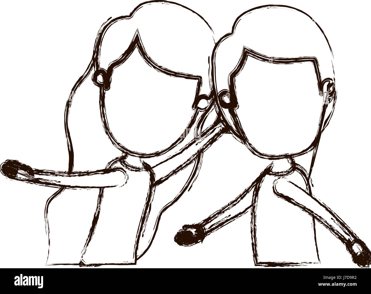 blurred thick silhouette caricature faceless side view half body couple ...