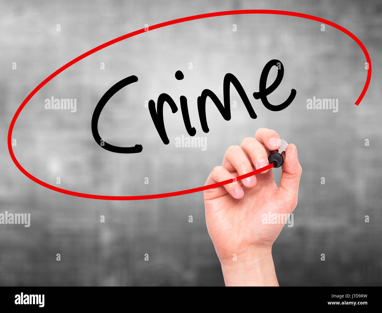 Man Hand writing Crime with black marker on visual screen. Isolated on ...