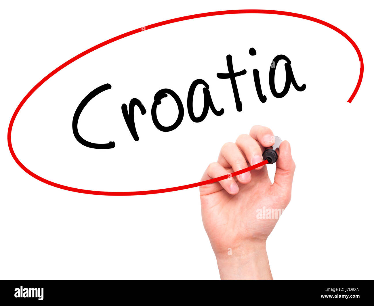 Man Hand writing Croatia with black marker on visual screen. Isolated ...