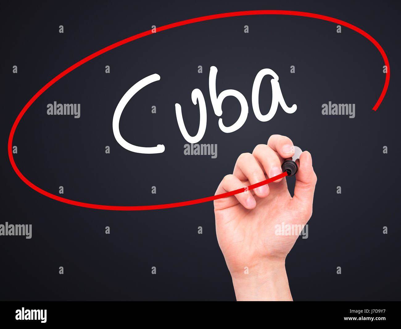 Man Hand writing Cuba with black marker on visual screen. Isolated on ...