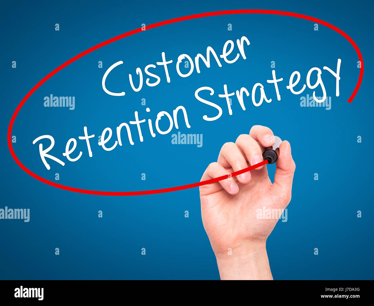 Man Hand writing Customer Retention Strategy with black marker on ...