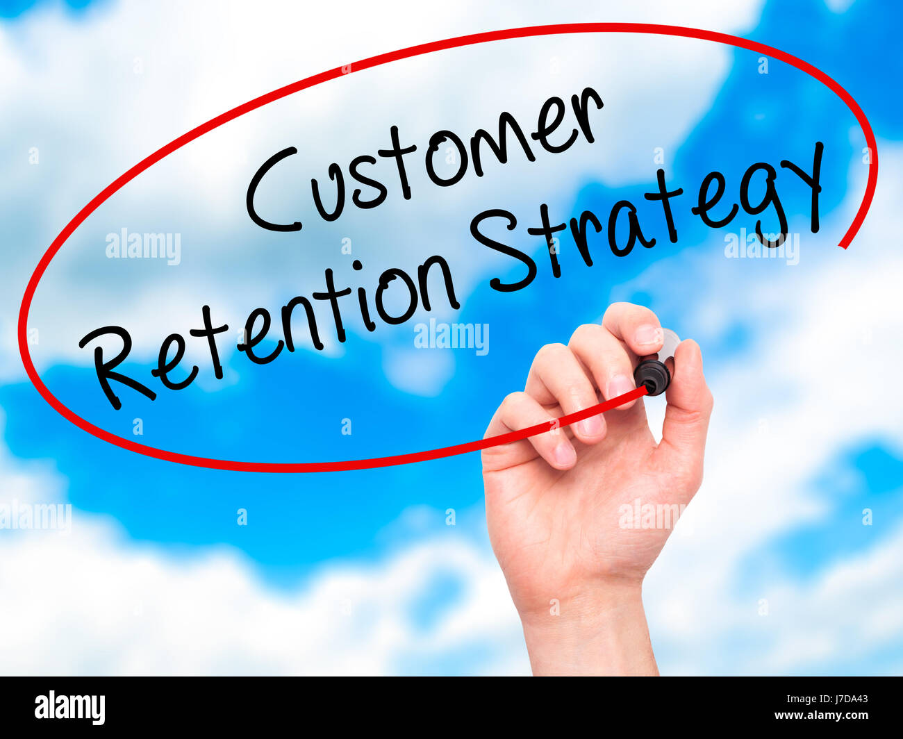 Man Hand writing Customer Retention Strategy with black marker on ...