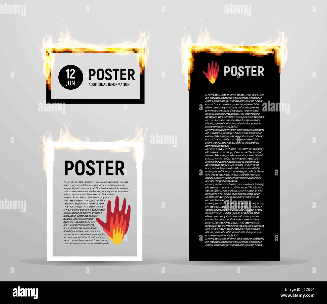 Fire Flames on an Advertising Posters Set Design. A bright fire that ...