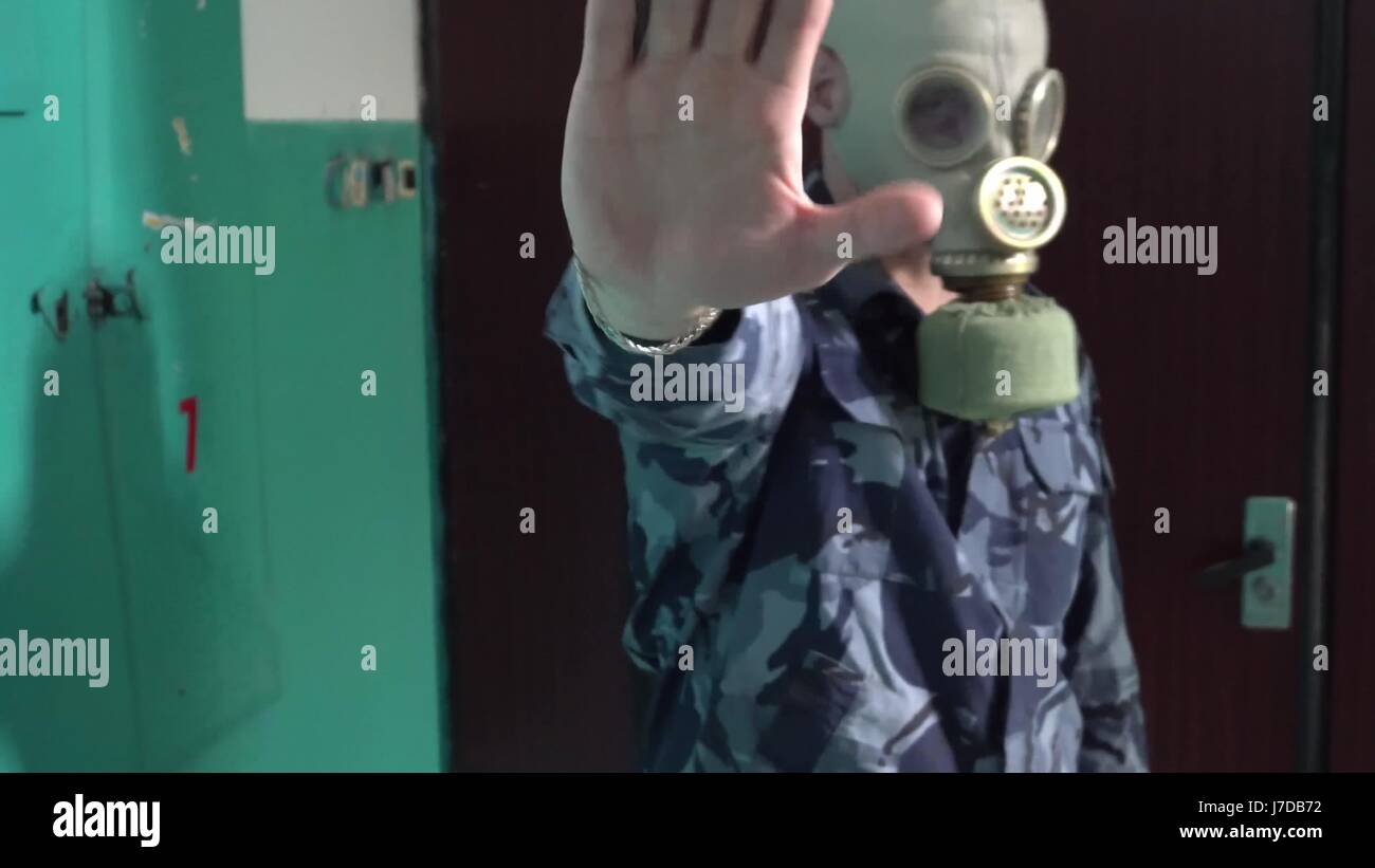 The guard, dressed in military uniform in the mask does not pass the ...