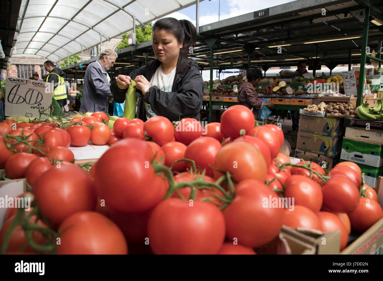 Multicultural scene at the Bullring Open Market, an outdoor food market ...