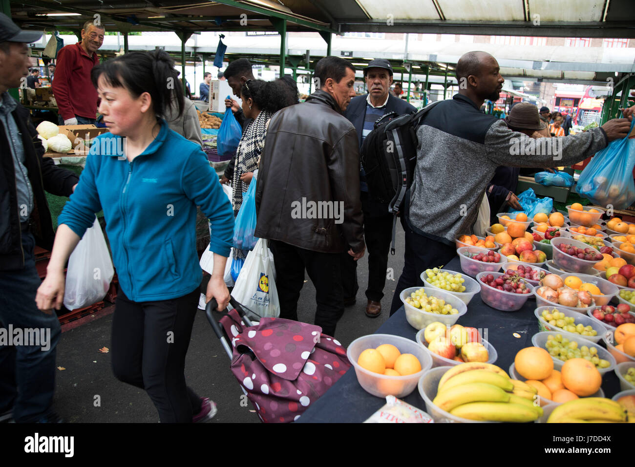 Multicultural scene at the Bullring Open Market, an outdoor food market ...
