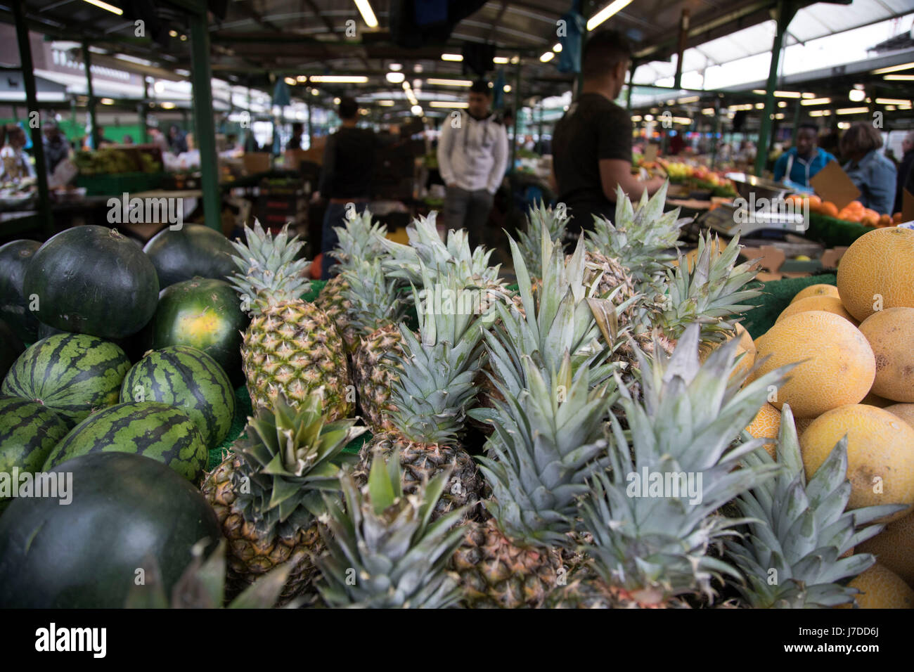Multicultural scene at the Bullring Open Market, an outdoor food market ...