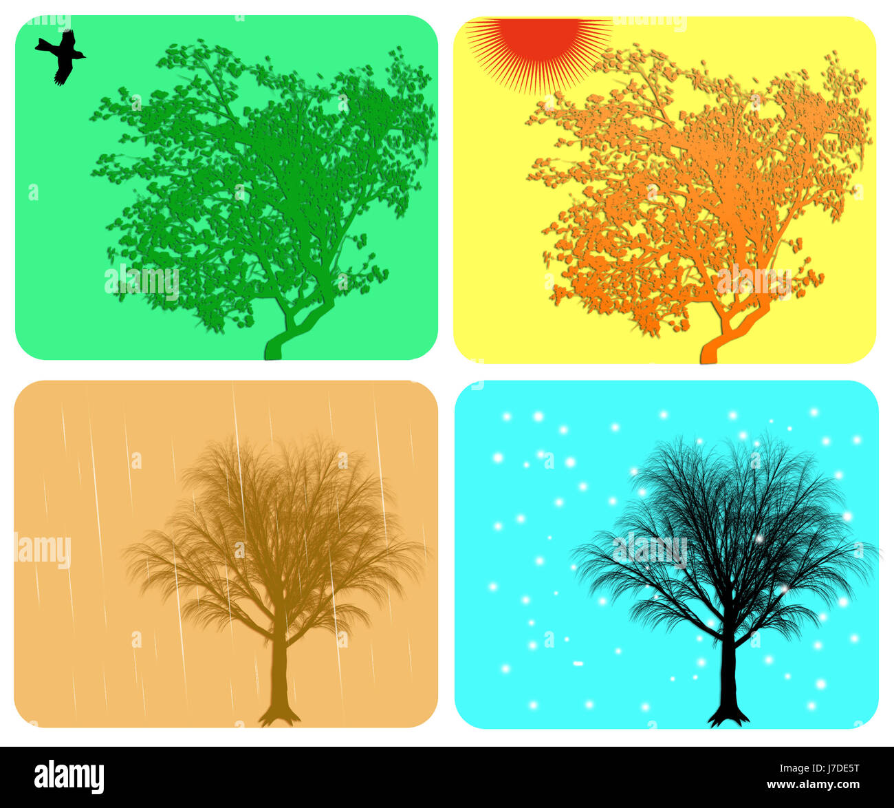 tree bird four pattern season colorful backdrop background nature blue ...