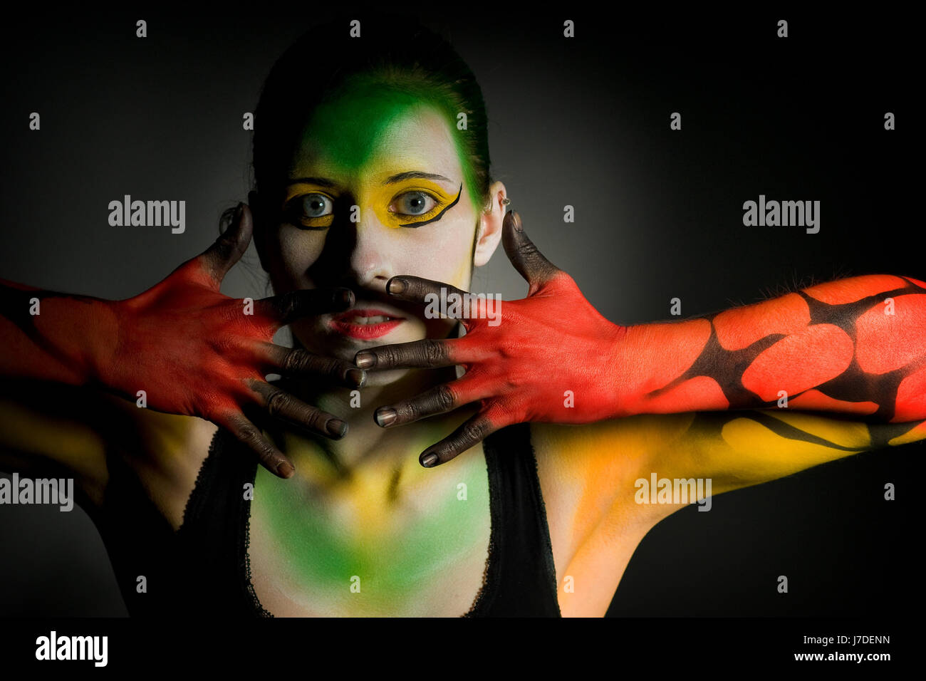 Woman Painted Red Bodypainting Paint Stock Photos & Woman Painted Red ...