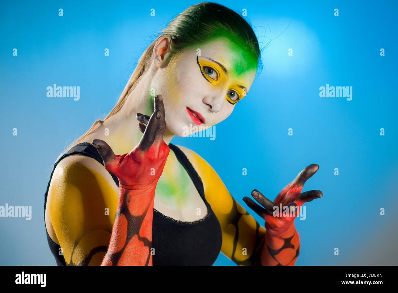 Woman Painted Red Bodypainting Paint Stock Photos & Woman Painted Red ...