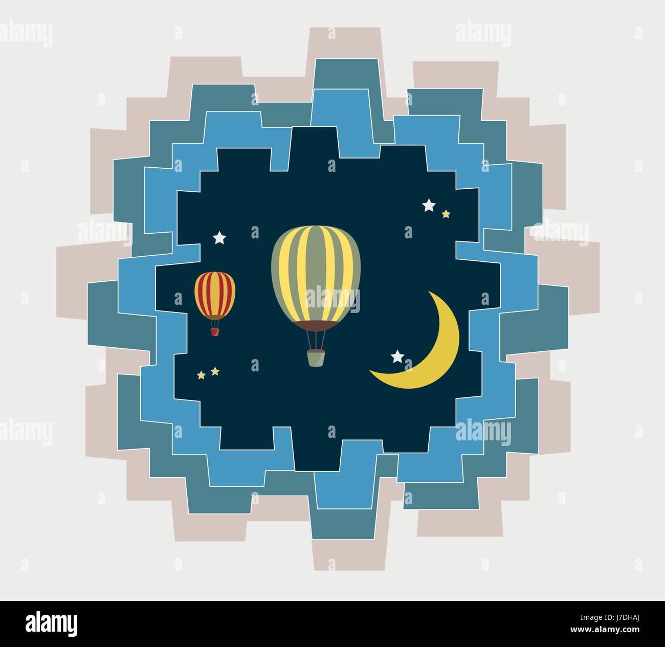 Abstract of Hot Air Balloon Over Moon art concept vector art and ...