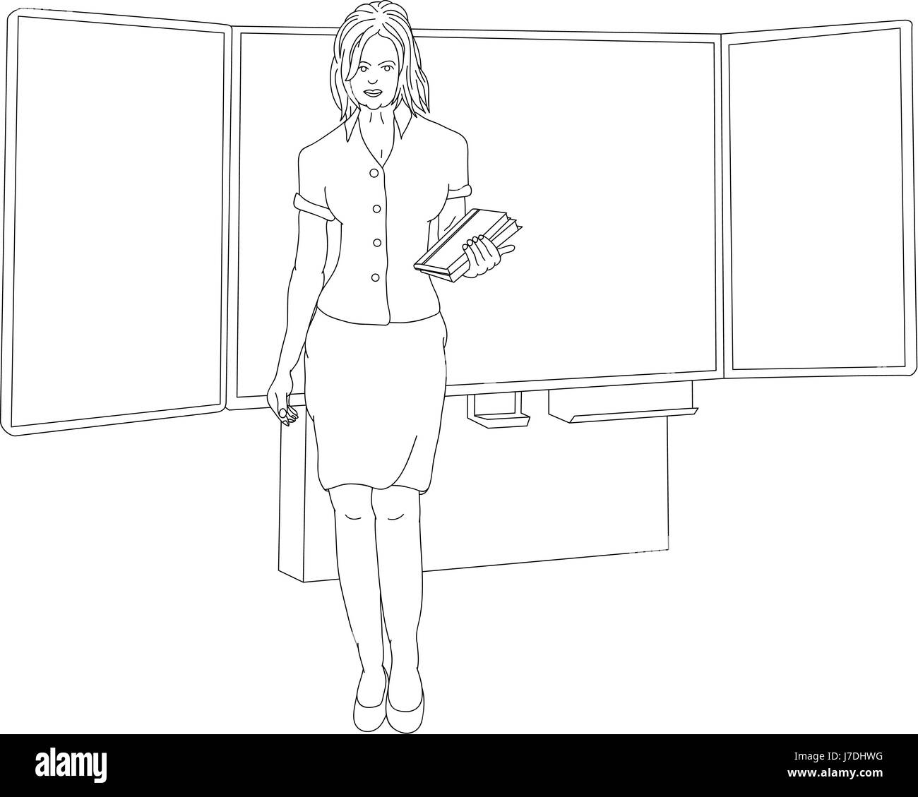 isolated colour illustration paint draw cartoon woman study humans ...