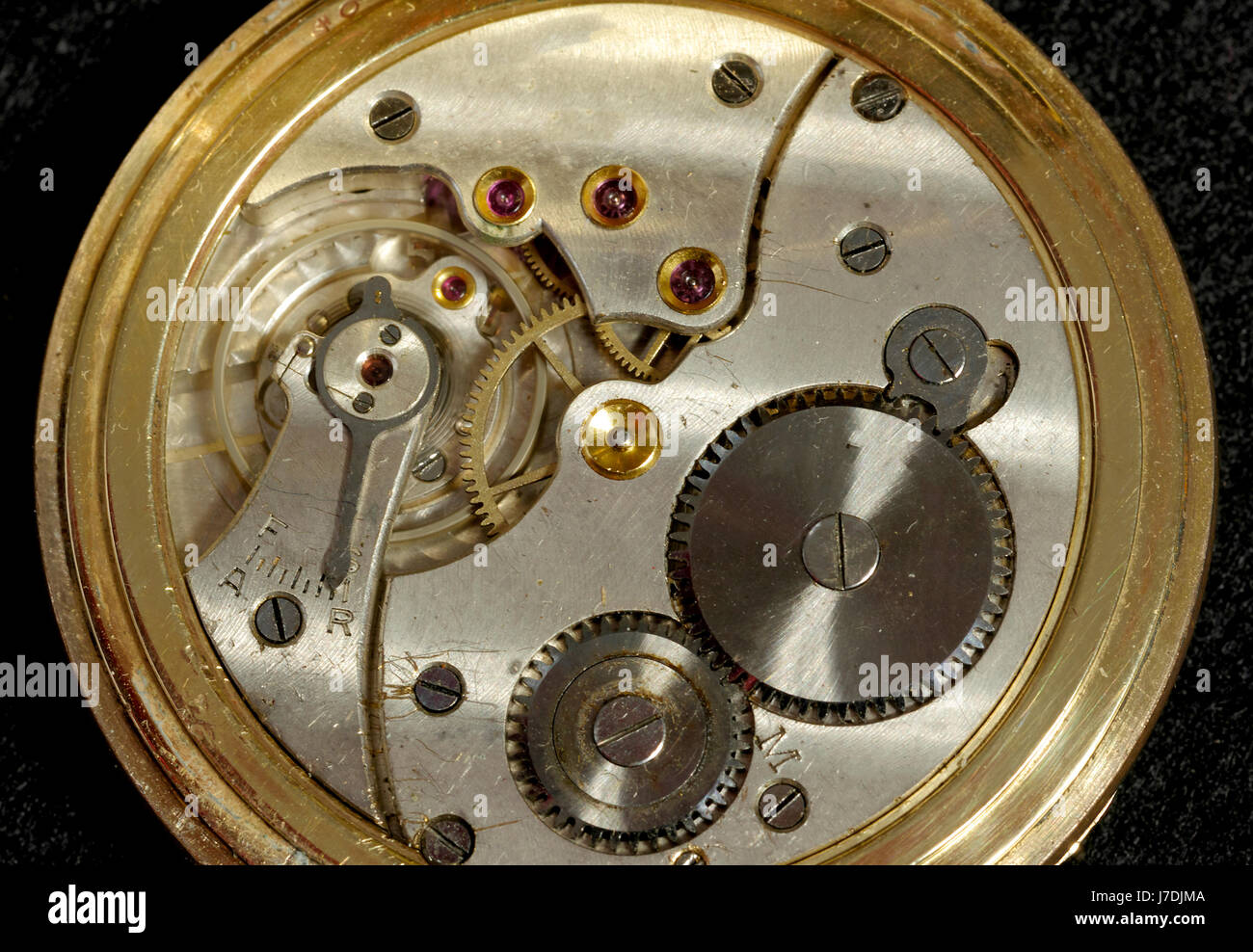 interior of an old pocket watch with a hand-wound mechanical movement ...