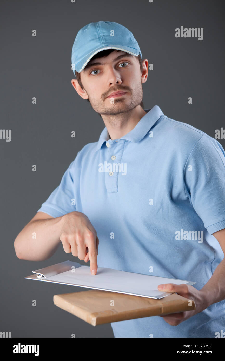 package signature courier clipboard man packet parcel delivery gesture ...