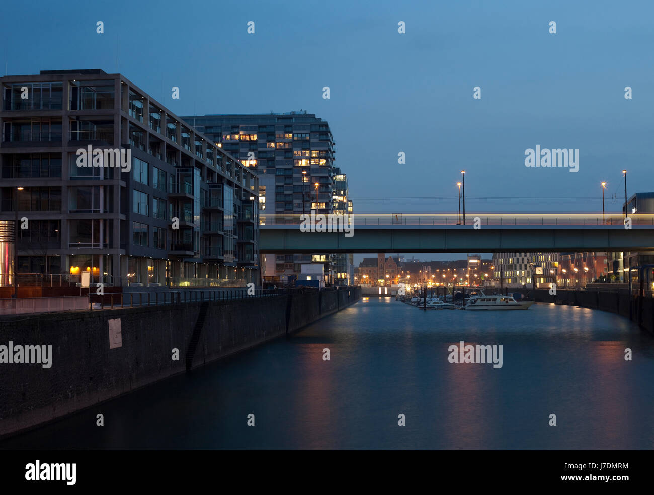 cologne bridge harbor in the evening harbours waterfront cologne bridge ...