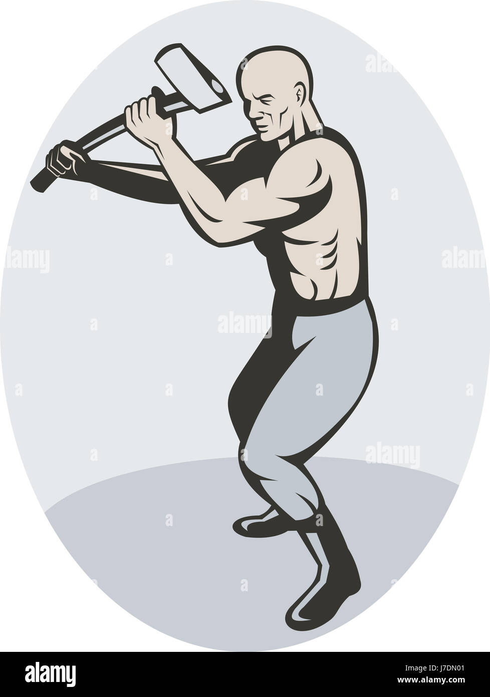 male masculine swinging swing retro axe cutting man muscular sinewy ...