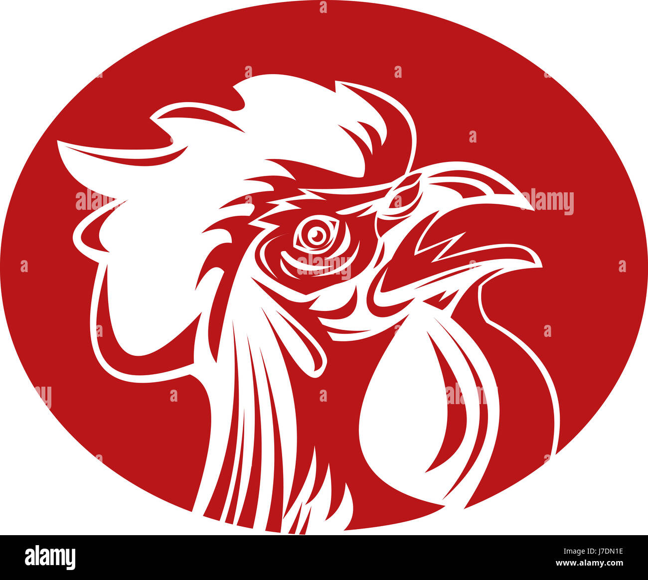 bird illustration chicken retro cockerel cock rooster house building ...