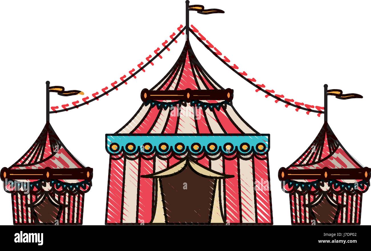 striped strolling circus marquee tent with flag vector illustration ...