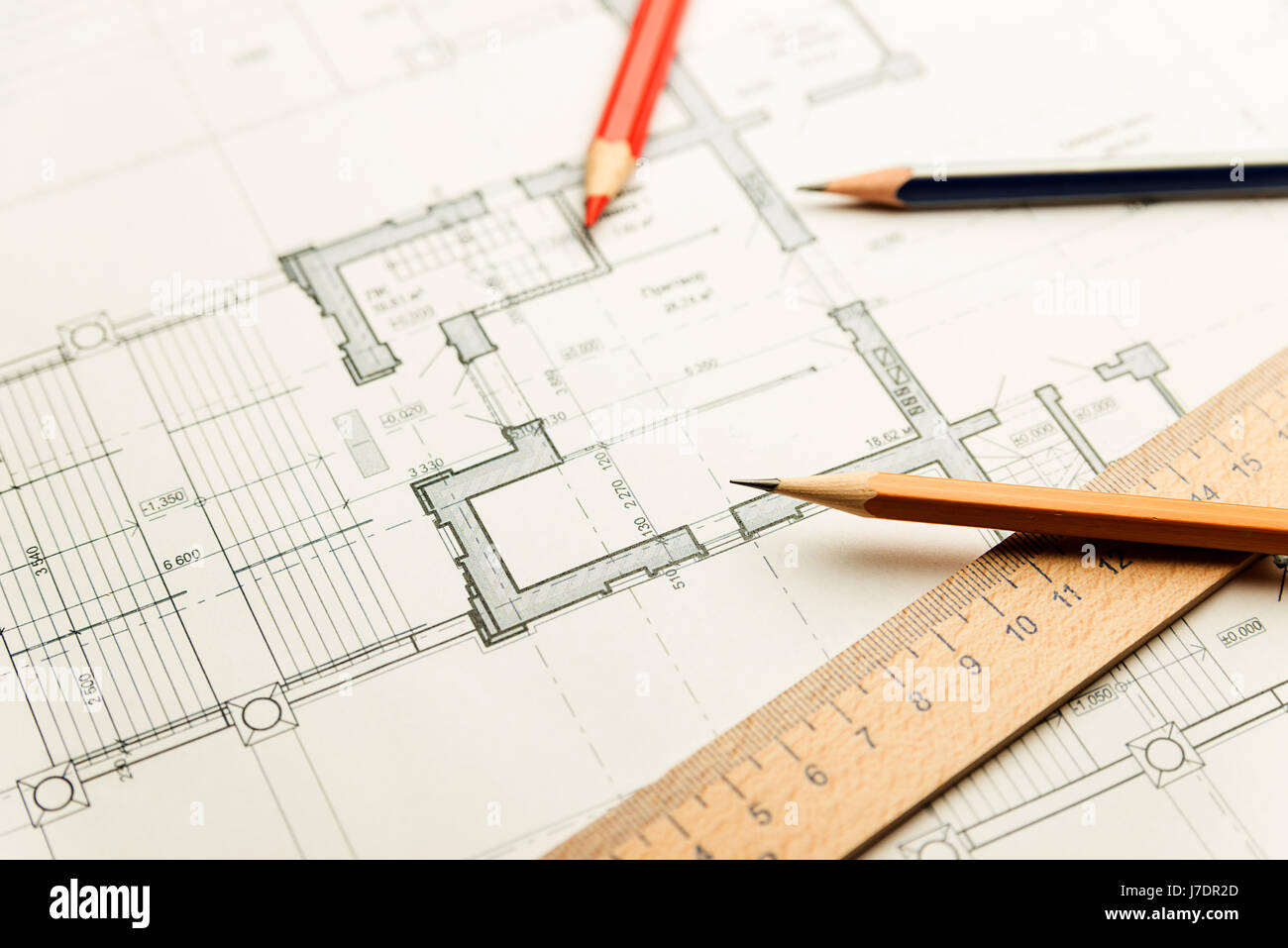 On the sheet of the drawing is a pencils and ruler Stock Photo - Alamy