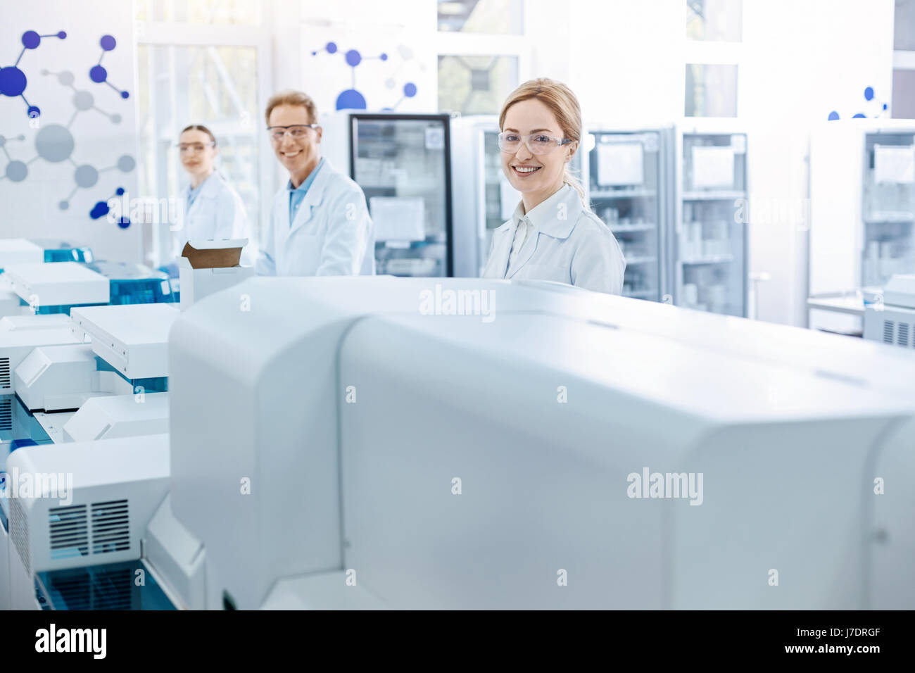 Competent experts expressing positivity at workplace Stock Photo - Alamy
