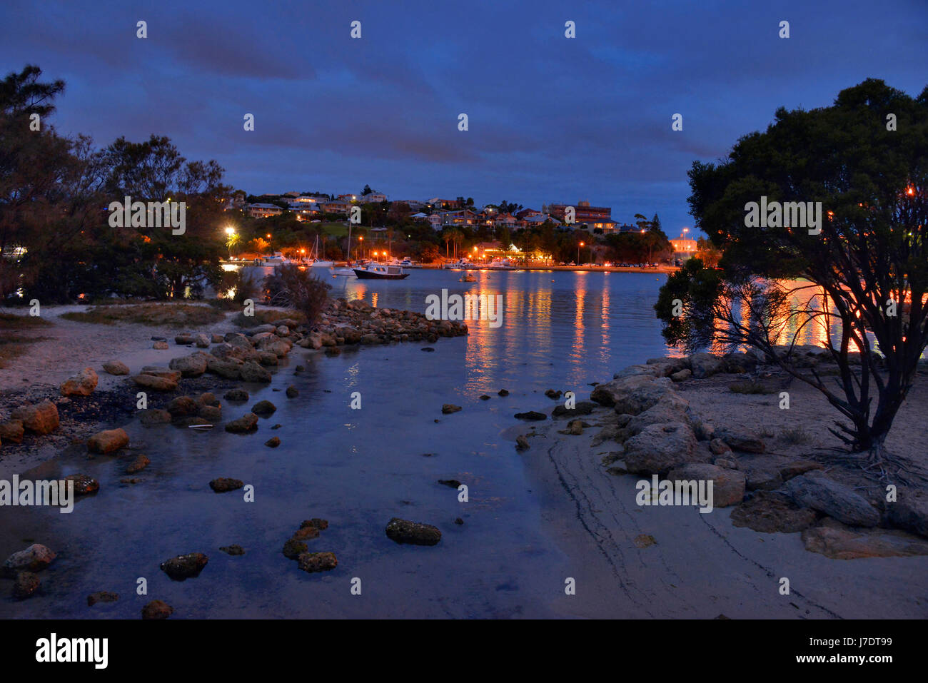 A twilight, moonlit view of the Swan River at North Fremantle, Western ...