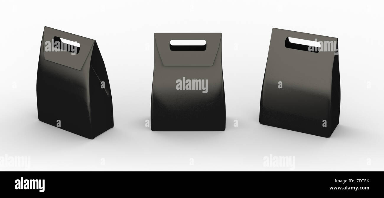 Black paper bag folded package with handle, clipping path included ...