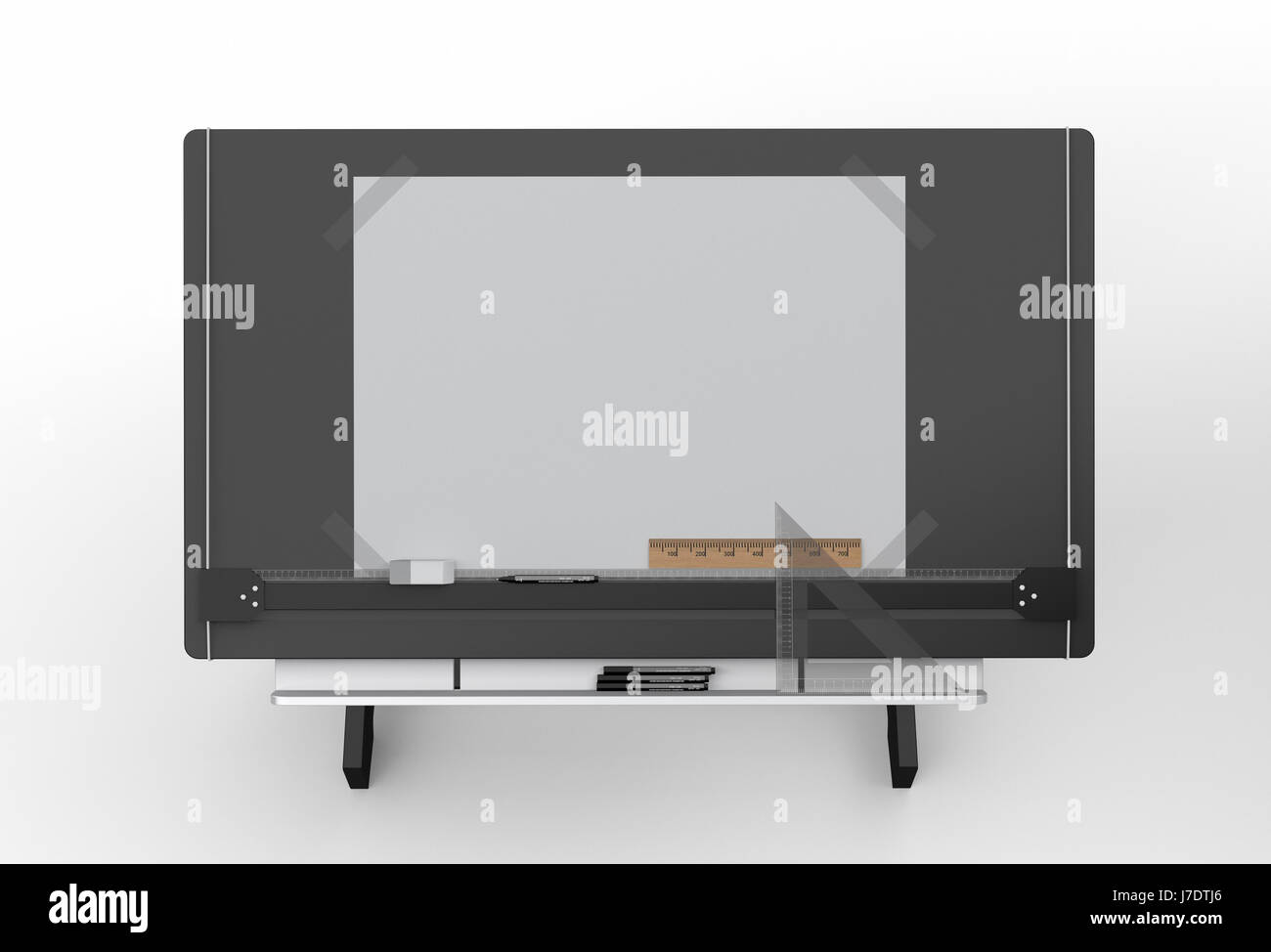 Top view of black metallic drawing table with tools , clipping path ...
