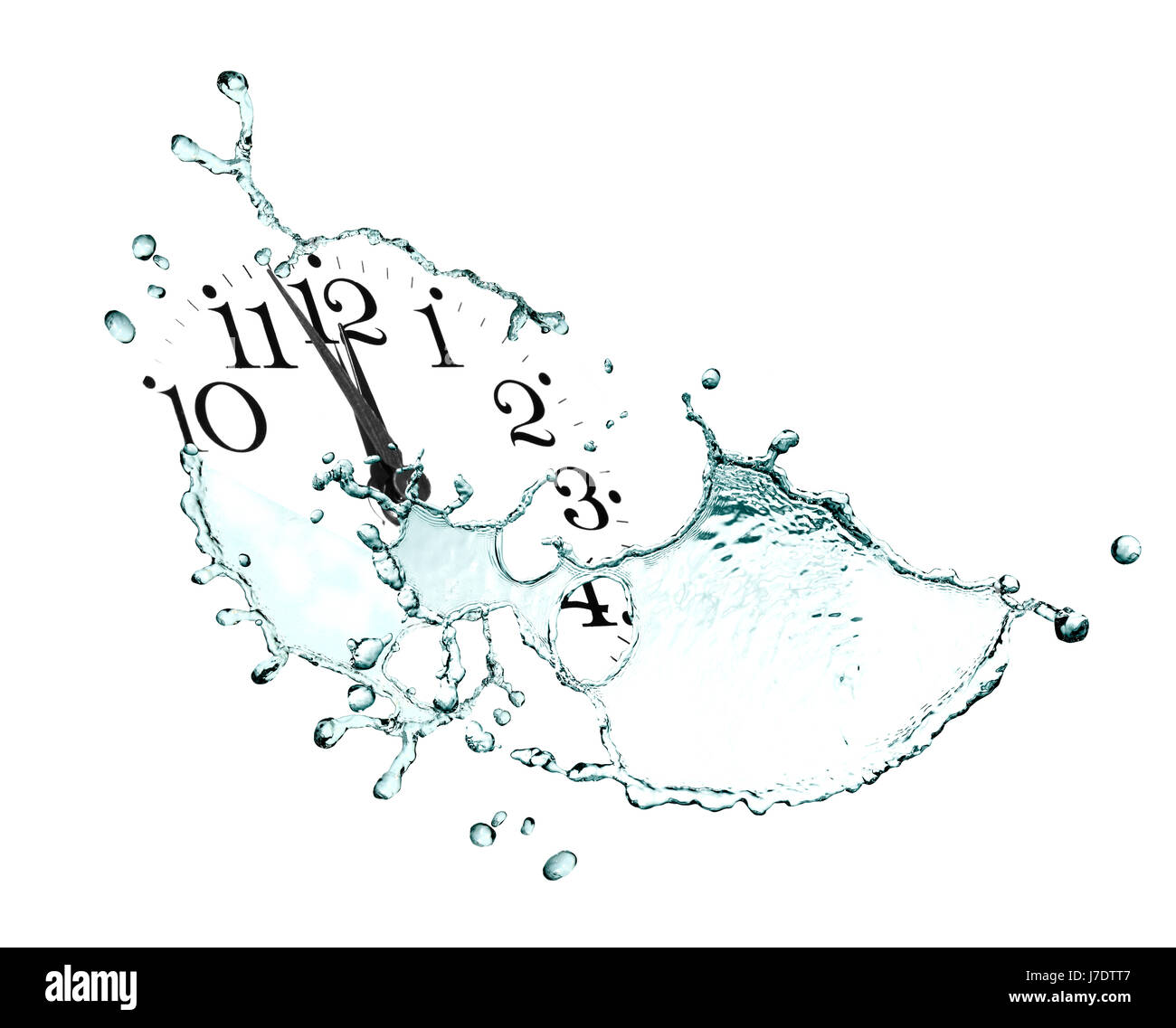 Time concept. Clock face and abstract flowing water on white background ...