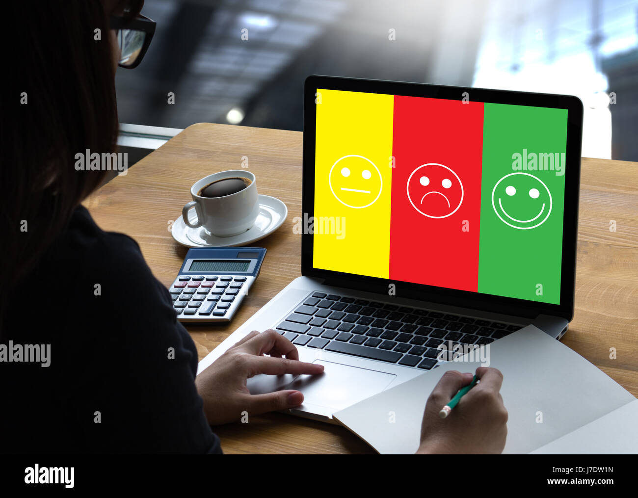 business man and woman select happy on satisfaction evaluation? And ...