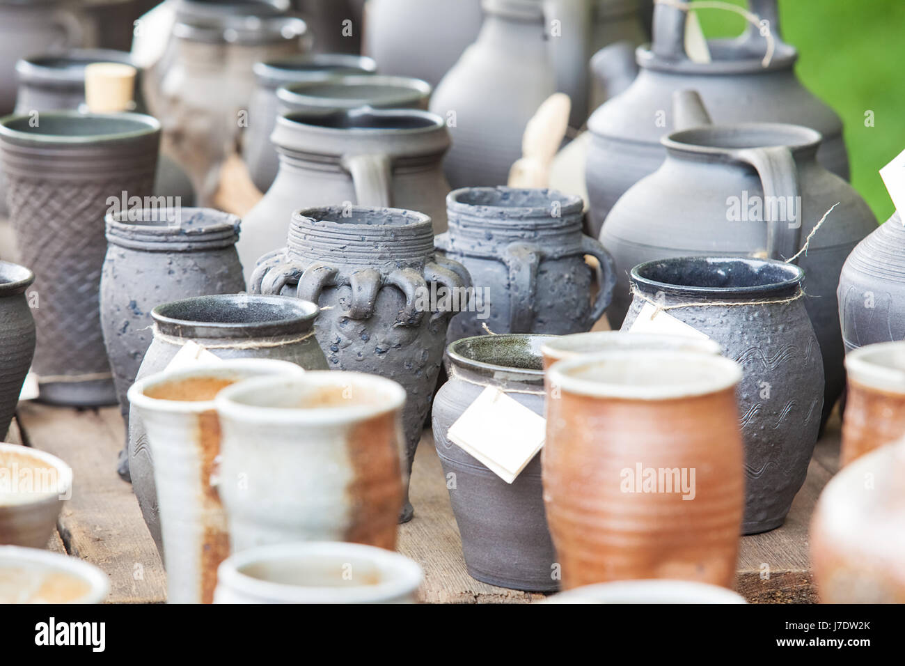 Pottery and Different Handicrafts at medieval market Stock Photo - Alamy
