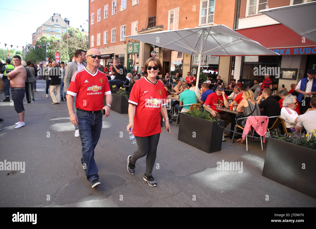 Manchester United fans in the Rorstrandsgatan fan zone prior the Europa ...
