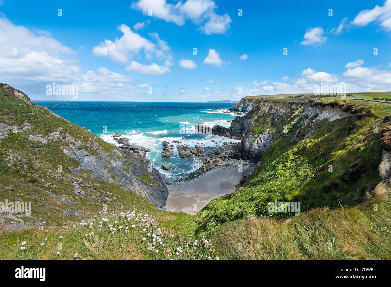 Mutton Cove, and Navax Point, viewed from Godrevy Point, Cornwall, UK ...