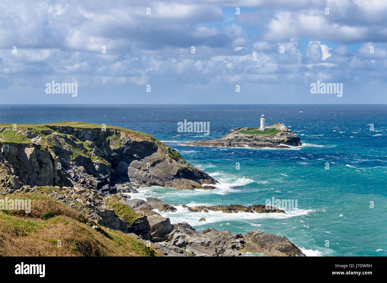 Godrevy Point and Island, viewed from Navax Point. Cornwall, UK Stock ...