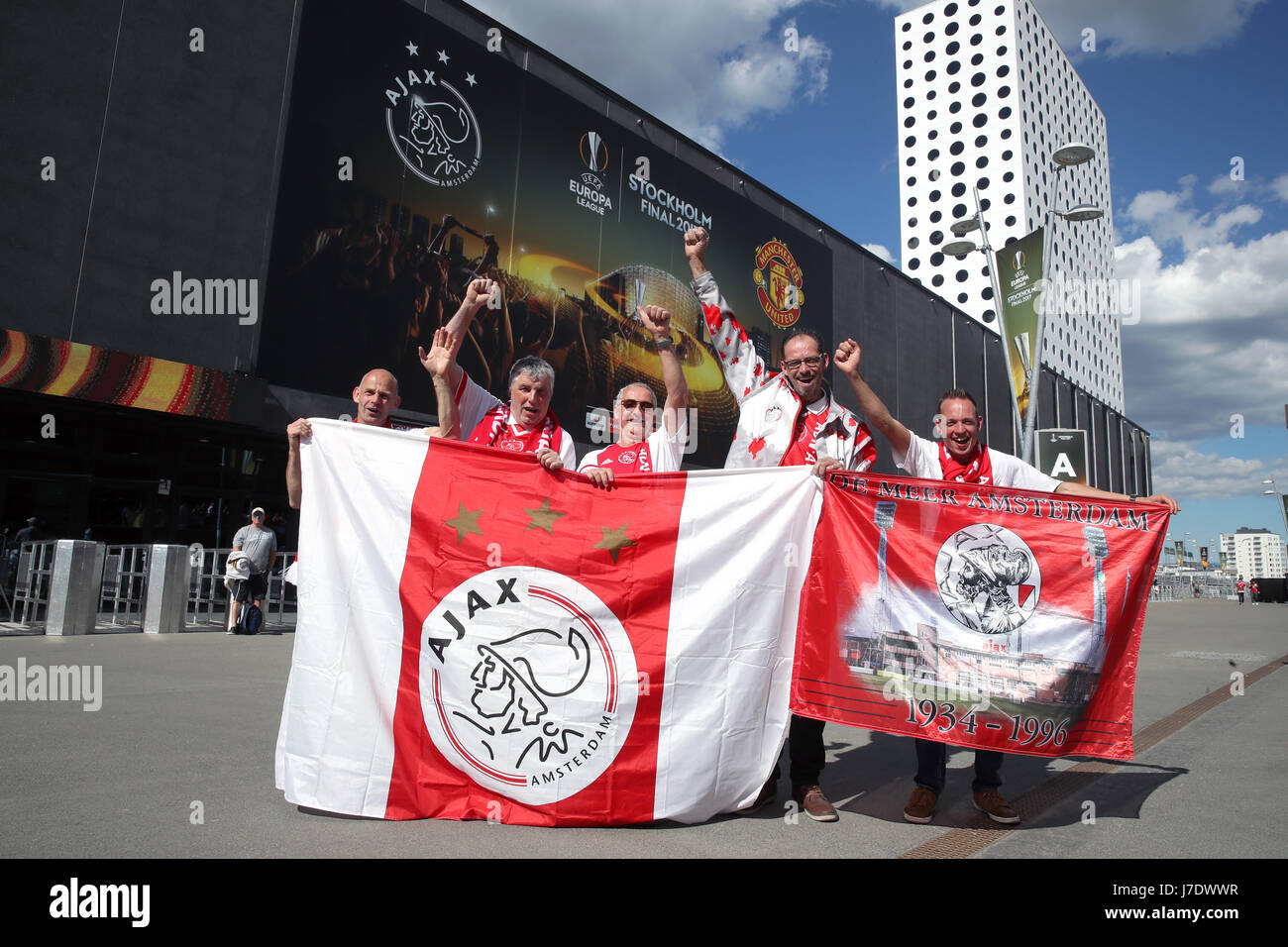 Ajax fans pose for a picture before the UEFA Europa League Final at the ...
