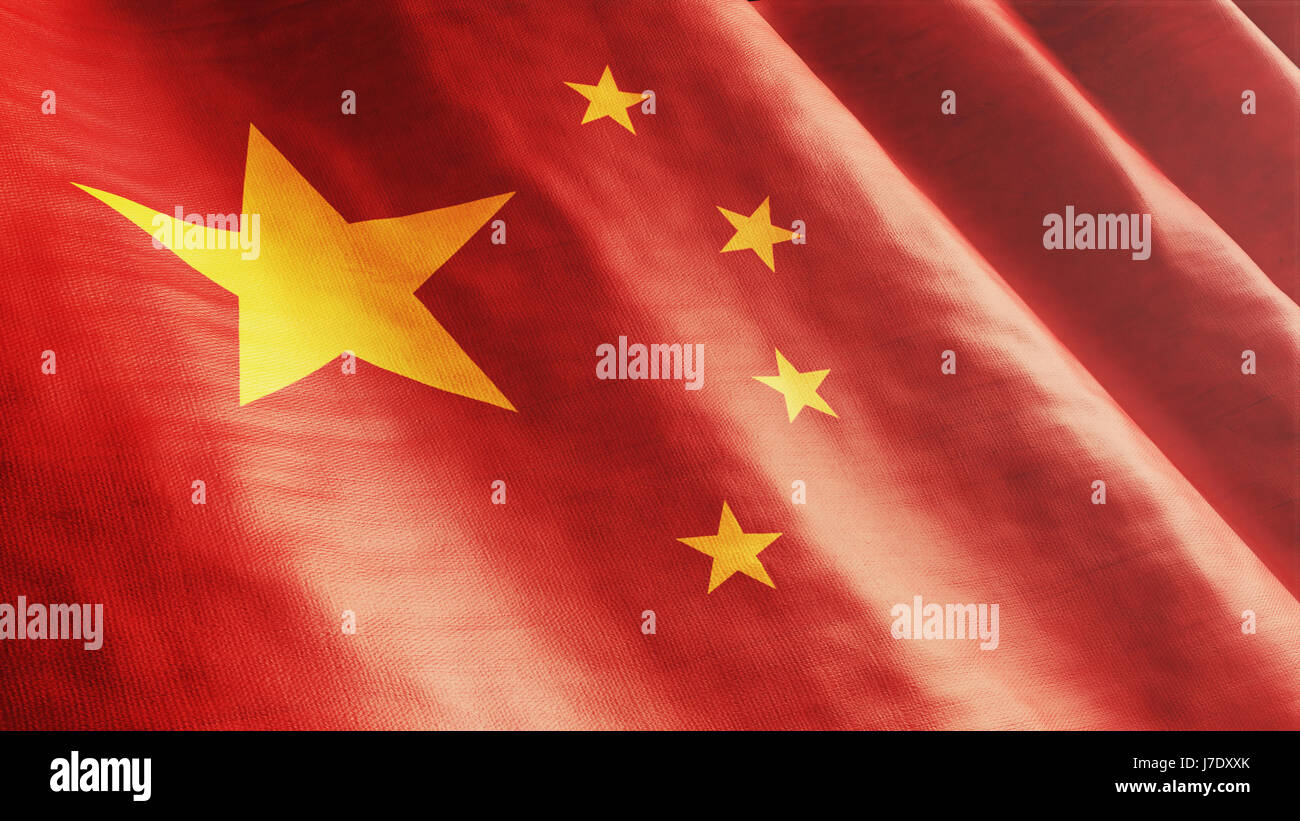 High resolution Chinese Flag flowing with texture fabric detail Stock ...