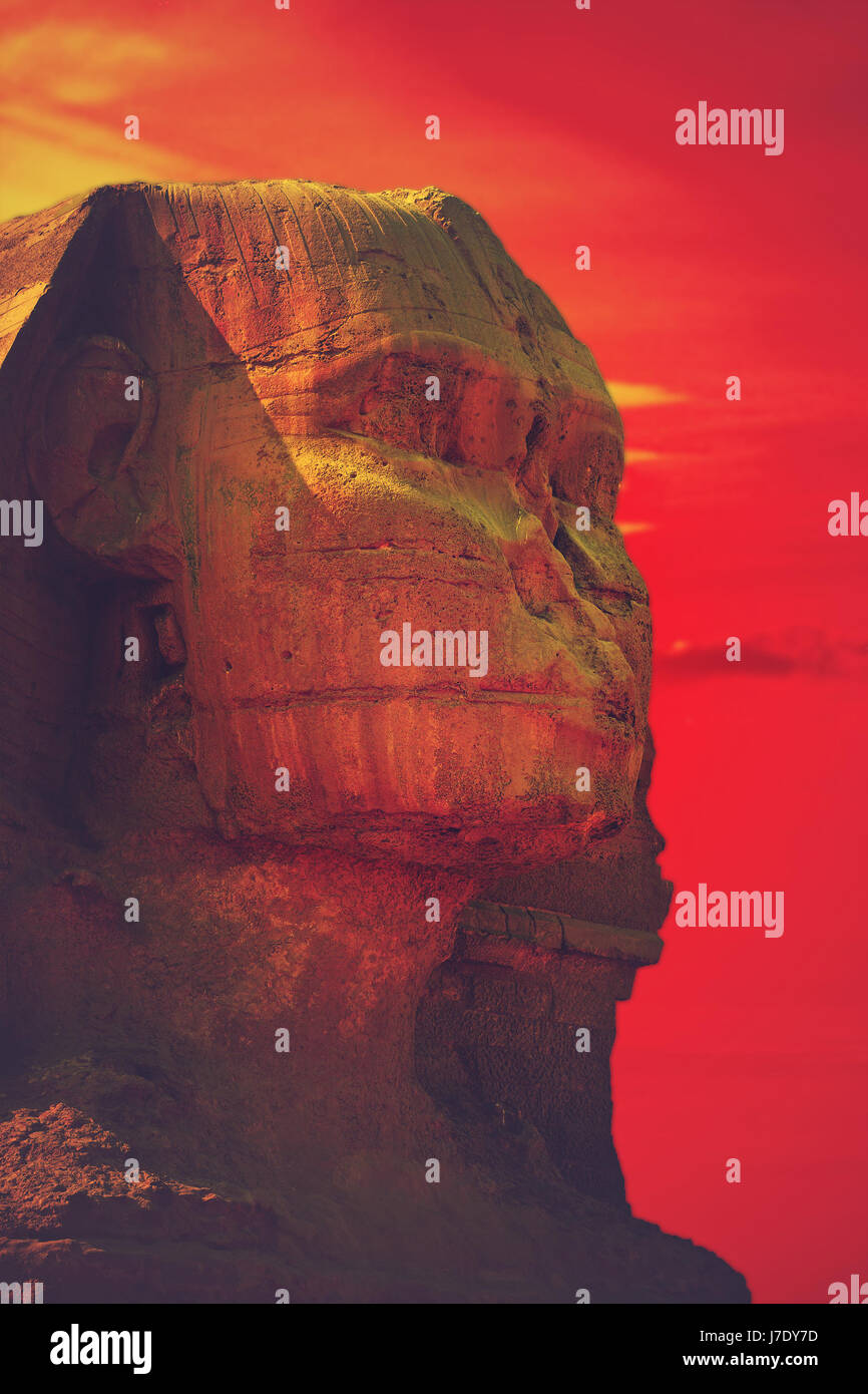 Guardian Sphinx guarding the tombs of the pharaohs in Giza. Cairo ...